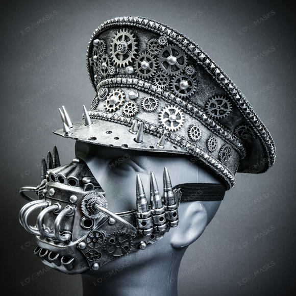 ILOVEMASKS | Accessories | Metallic Silver Steampunk Captain Cap W ...